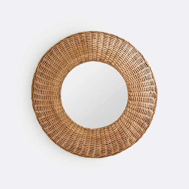 Naria Round Curved Mirror in Rattan, ø60cm by La Redoute | ufurnish.com