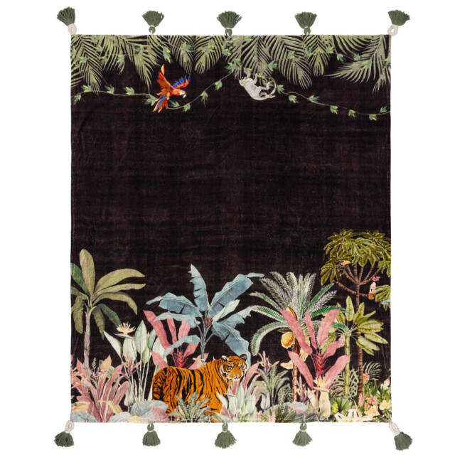 Midnight Jungle Velvet Tasselled Throw by La Redoute | ufurnish.com