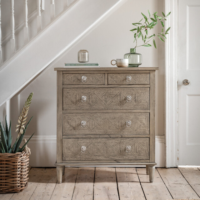 Nashik Ash Wood Parquet 5 Drawer Chest by La Redoute | ufurnish.com