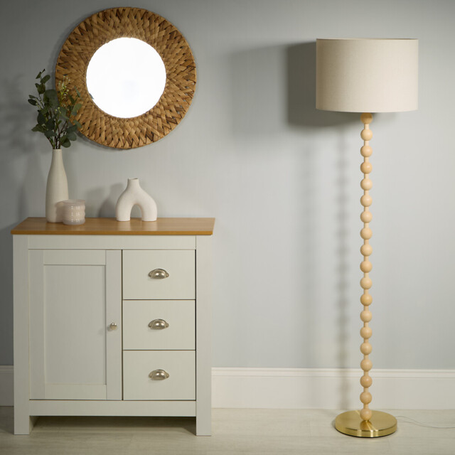 Wooden Bobbin Floor Lamp with Linen Shade by La Redoute | ufurnish.com