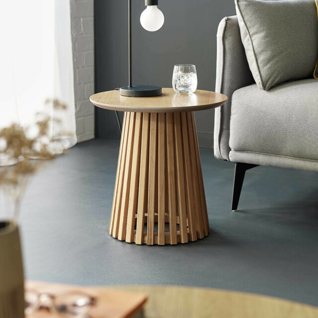 Osric Round Natural Oak Slatted Side Table by La Redoute | ufurnish.com