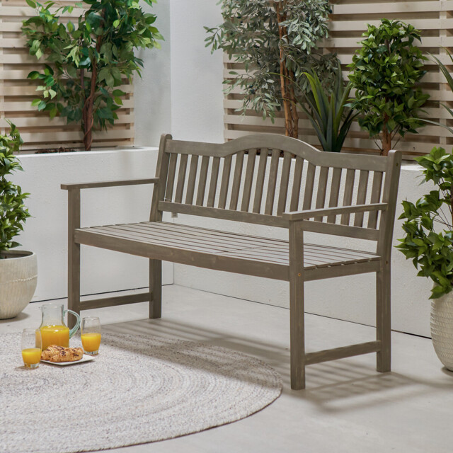 Antique Grey Acacia Wood Bench with Pop Up Table by La Redoute ...