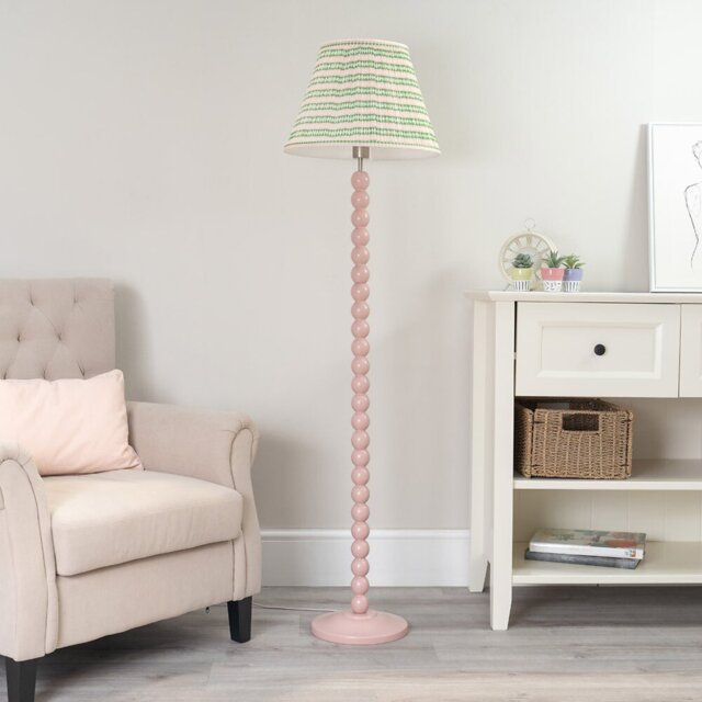 Pink Bobbin Floor Lamp with Green Aztec Shade by La Redoute | ufurnish.com