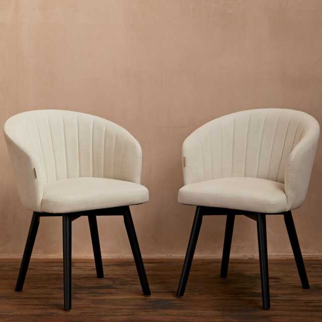 Arabella Natural Beige Dining Chairs - Set of 2 - Black Oak Legs by ...