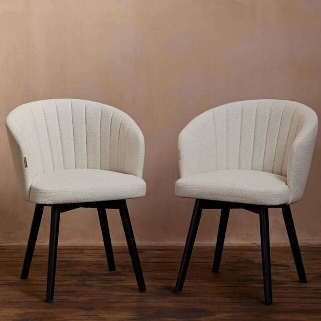 Arabella Light Beige Boucle Dining Chairs - Set of 2 - Black Oak Legs ...