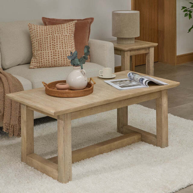 Valdis Mango Wood & Travertine Rectangular Coffee Table by Laura James ...