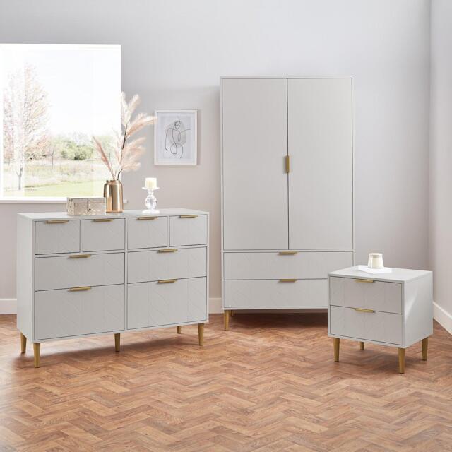 Gloria 3 Piece Bedroom Furniture Set - 4 Over 4 Chest of Drawers - Grey ...