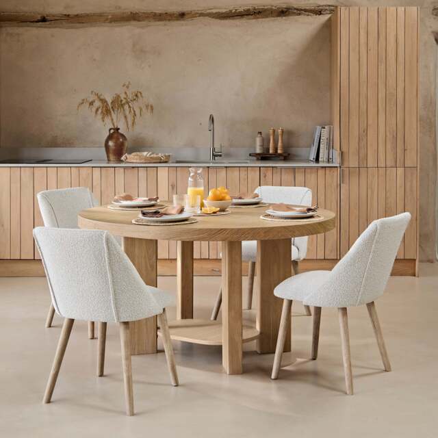 Marlon Whitewash Oak Oval Dining Table Set - 4 Seater - Freya Oat ...