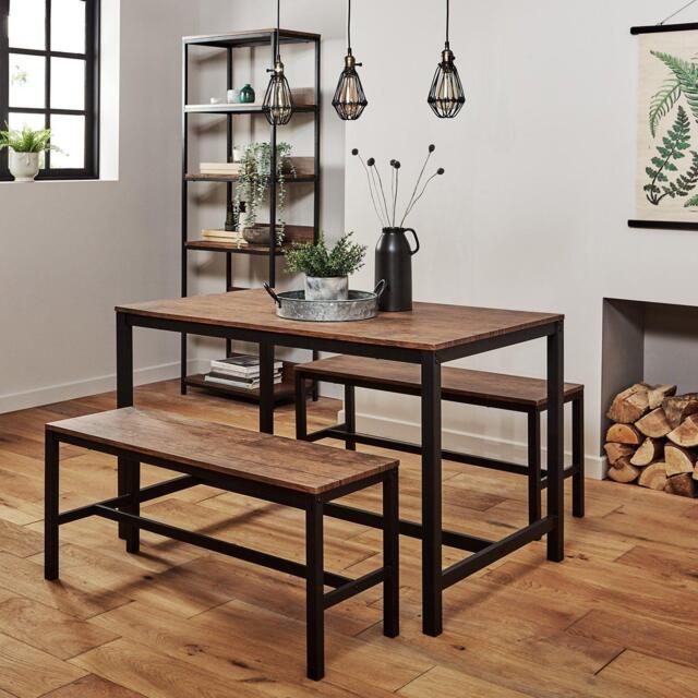 Sheffield Rich Oak Dining Table Set - 4 Seater - 2 Sheffield Benches ...