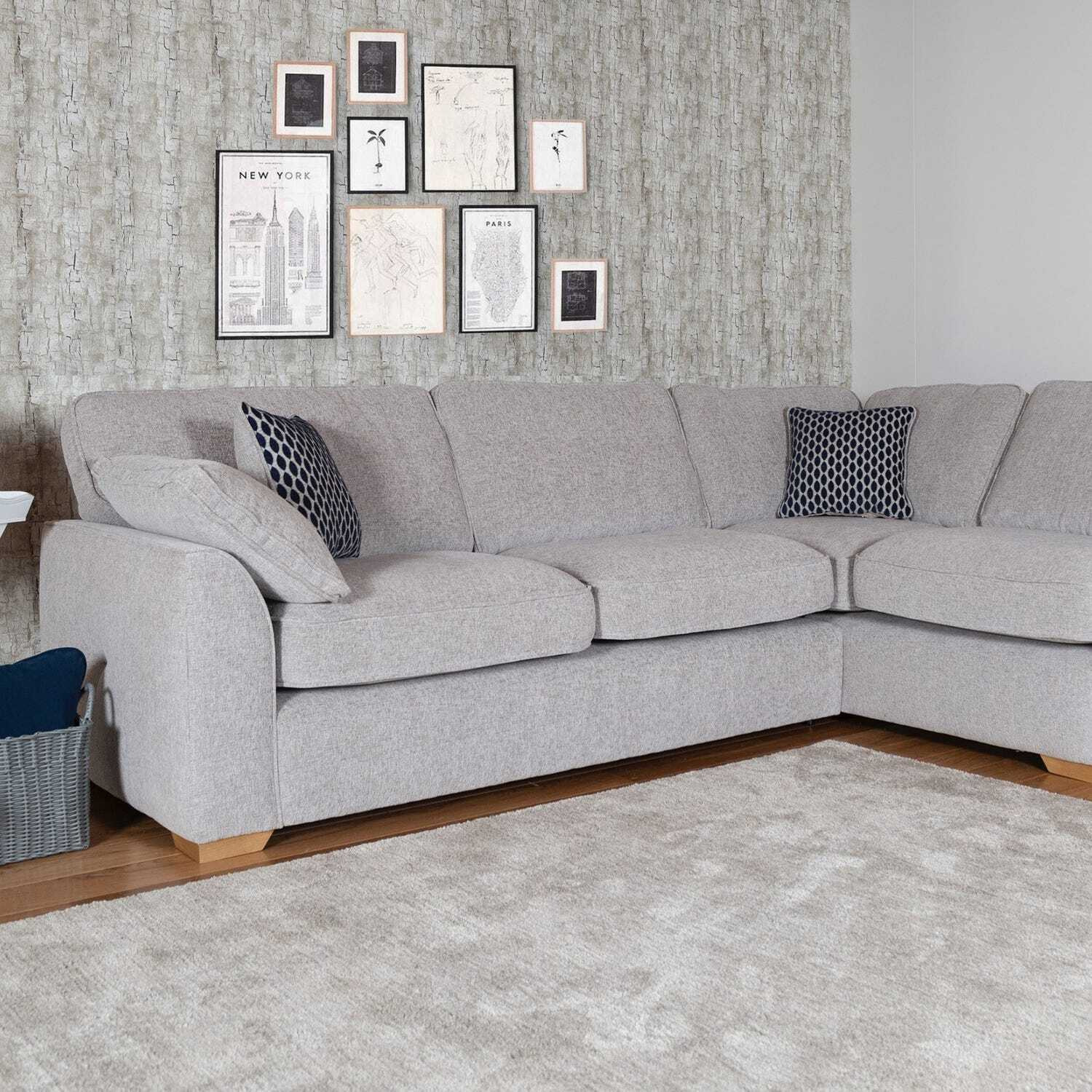 Casa Maisy Corner Fabric Sofa with Footstool, Lassie Silver by Leekes ...