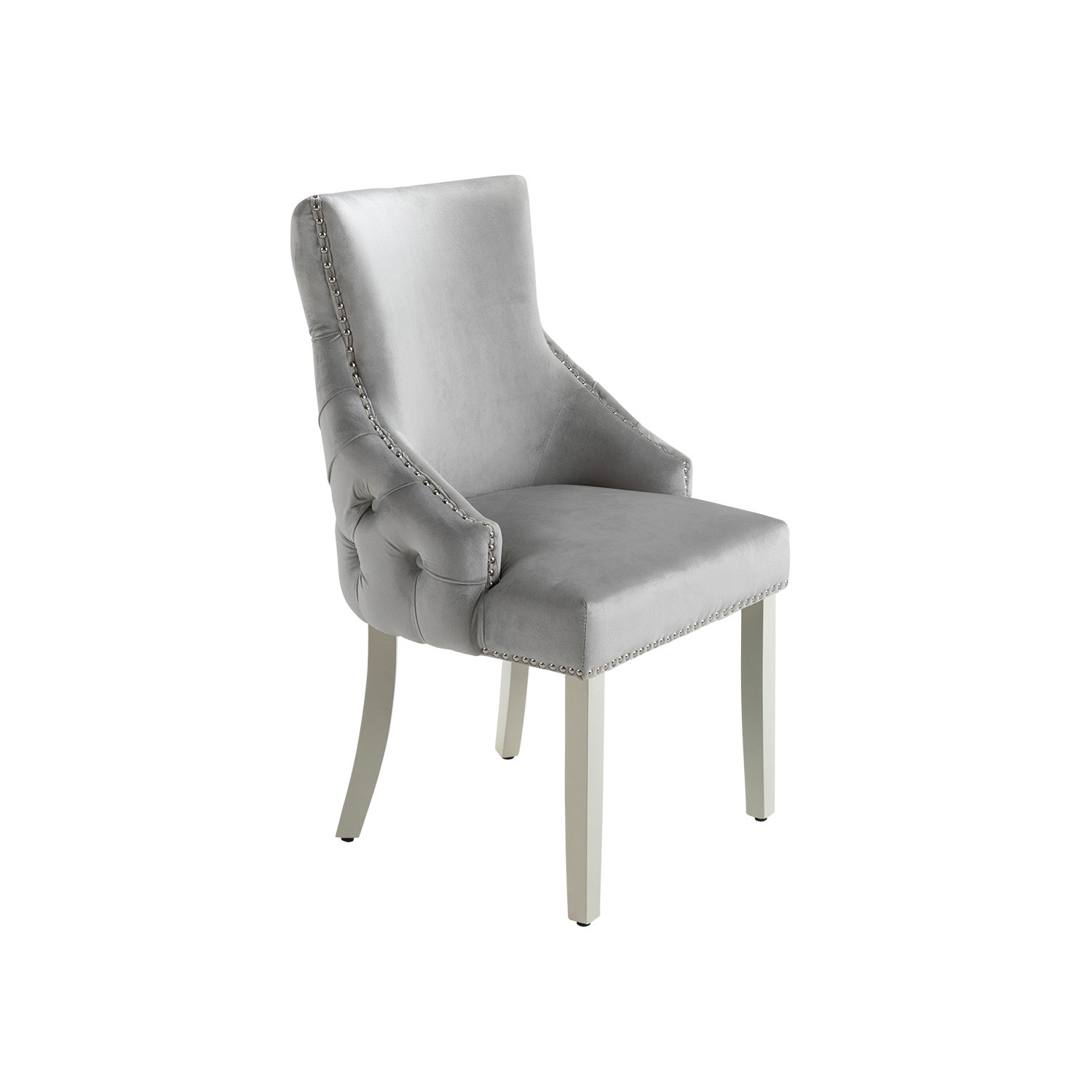 Scoop Back Dining Chair in Light Grey Velvet with Round Knocker and ...