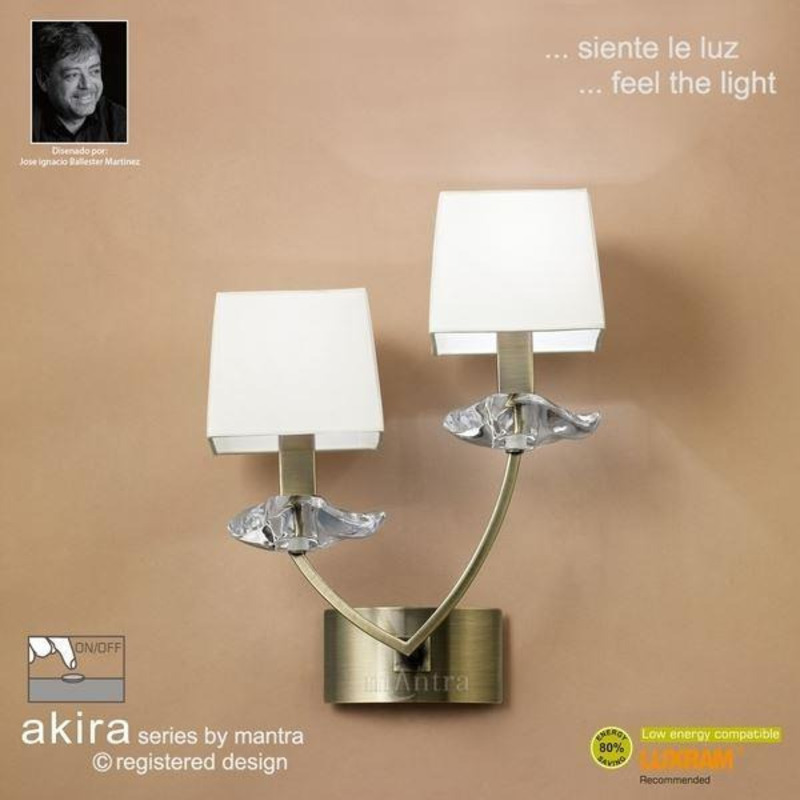 M0787AB/S Akira Antique Brass 2Lt Wall Lamp With Cream Shades by Lights ...