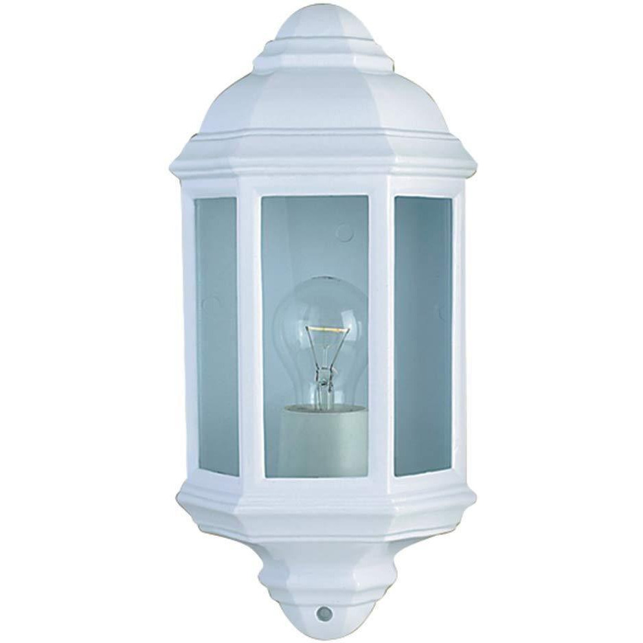 Traditional IP44 Outdoor Half Wall Light in White with Clear Glass ...