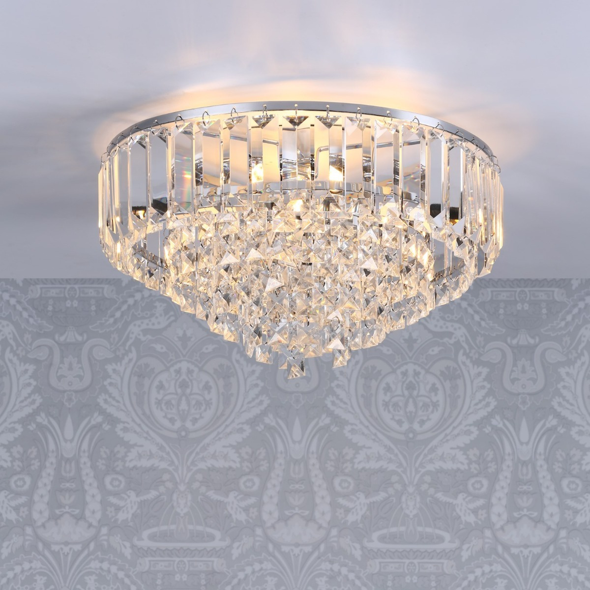 Laura Ashley Vienna 3 Light Crystal Flush Ceiling Light In Polished ...