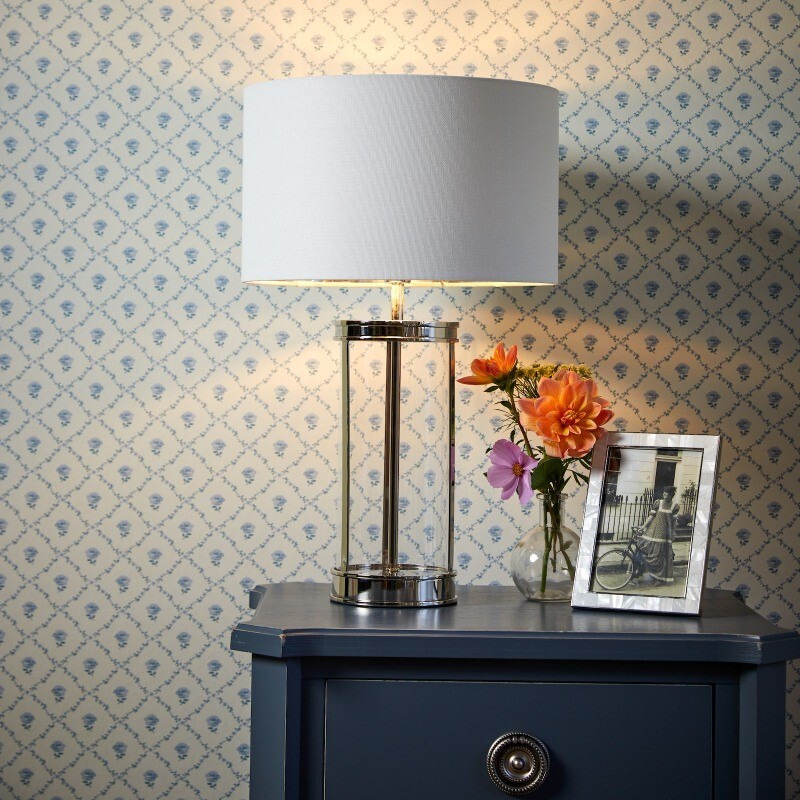 Laura Ashley Harrington Small Glass Table Lamp In Polished Nickel With ...
