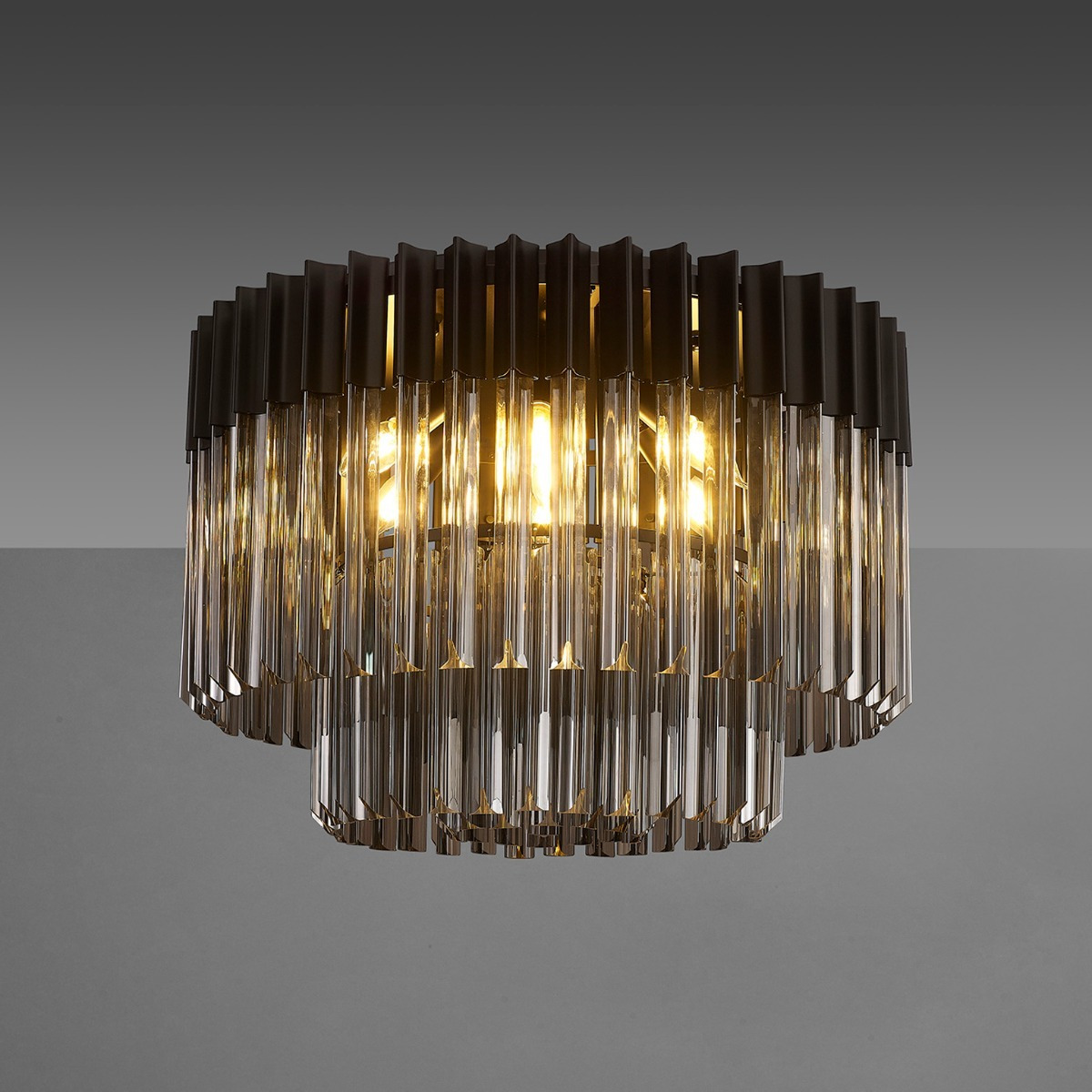 Prestige Metro Smoked Crystal Flush Ceiling Light In Matt Black Finish ...