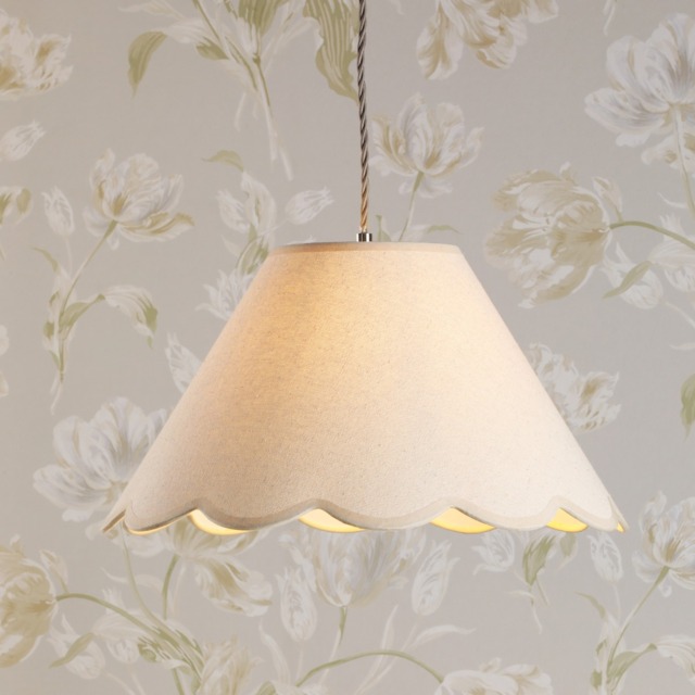 Laura Ashley Cordwell Easy Fit Scalloped Natural Linen Ceiling Pendant ...