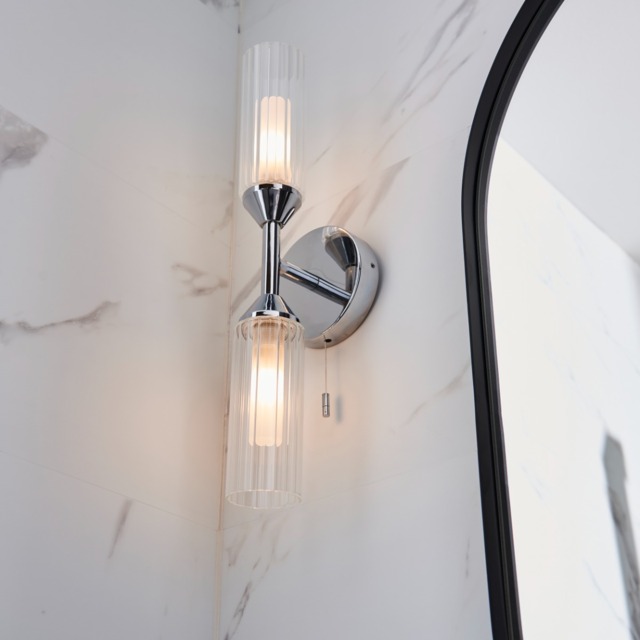 Graphic Bathroom Twin Wall Light In Chrome Finish With Double Glass ...