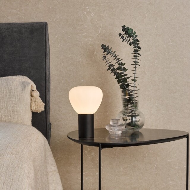 Dar Lighting Zorah Touch Table Lamp In Matt Black With Opal Glass Shade ...