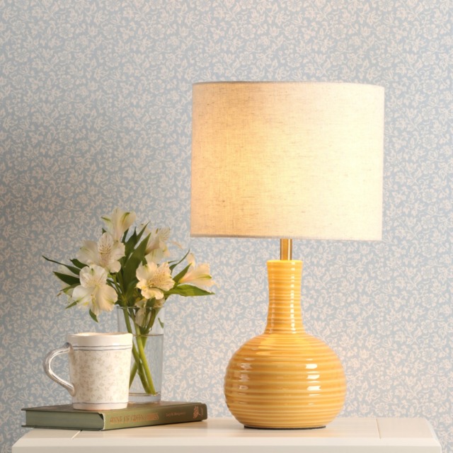 Laura Ashley Padley Ceramic Table Lamp In Ochre With Natural Linen ...