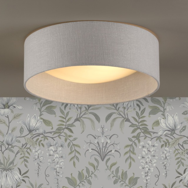 Laura Ashley Bacall 2 Light Natural Linen Flush Ceiling Light With ...