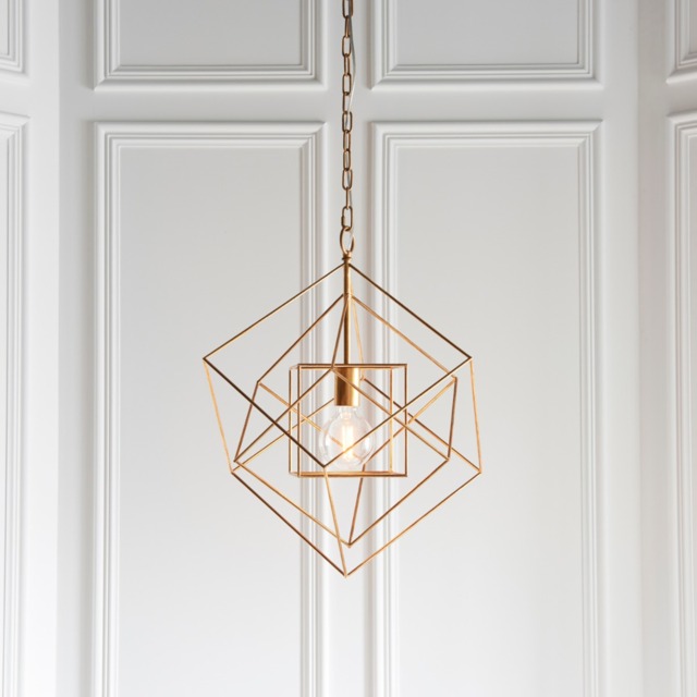 Geometric 1 Light Medium Ceiling Pendant Light In Antique Gold Leaf ...