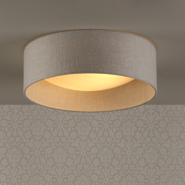 Laura Ashley Bacall 2 Light Flush Ceiling Light With Silver Linen Shade ...