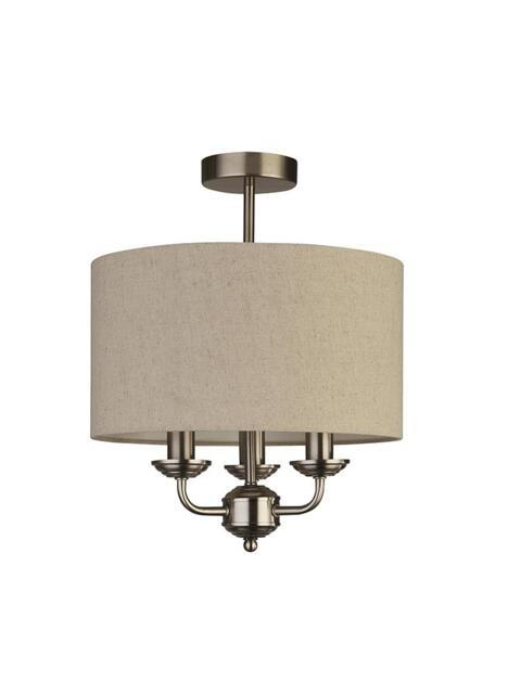 Modern 3 Light Satin Silver Ceiling Light with Cream linen Shade by ...