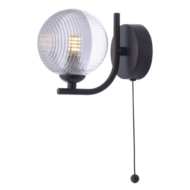 Dar Lighting Cradle Wall Light In Matt Black With Ribbed Glass by ...