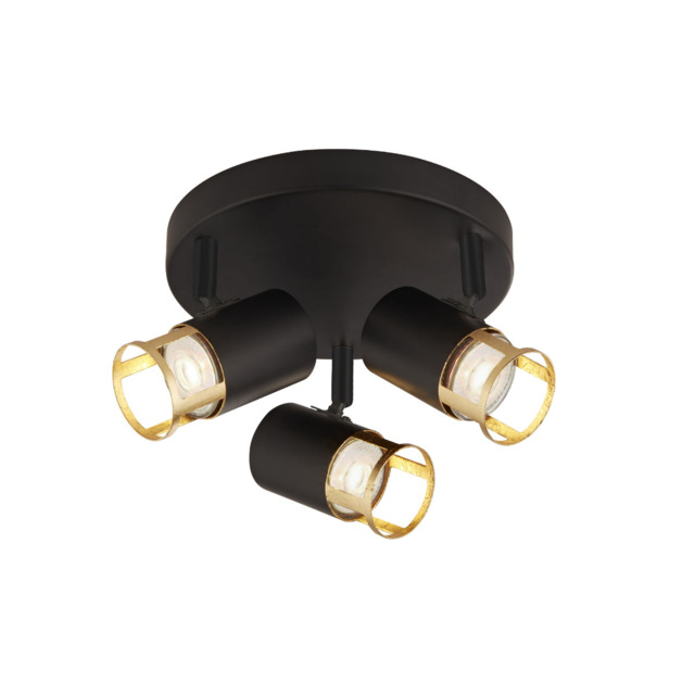 3483-3BG Laser 3 Light Round Ceiling Spotlight In Black And Gold by ...