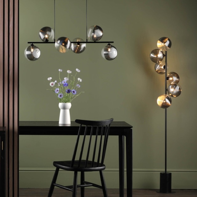 Dar Lighting Spiral 6 Light Bar Ceiling Pendant In Matt Black With ...