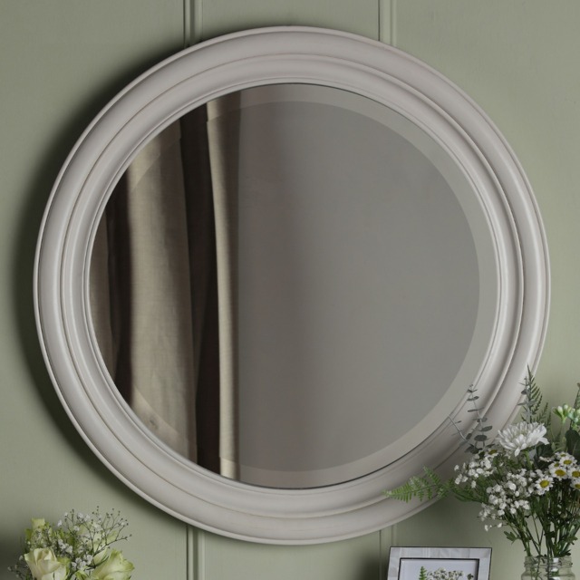 Laura Ashley Tate Round Mirror In Distressed Off White Finish by Lights ...