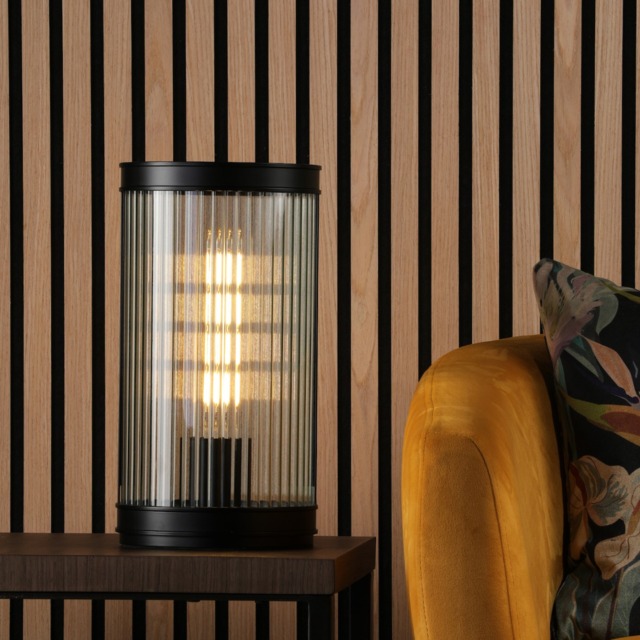 Dar Lighting Bianka Table Lamp In Matt Black With Ribbed Glass by ...