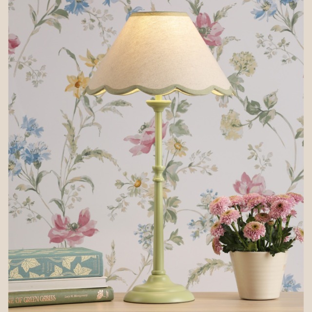 Laura Ashley Cordwell Table Lamp In Matt Green With Scalloped Natural ...