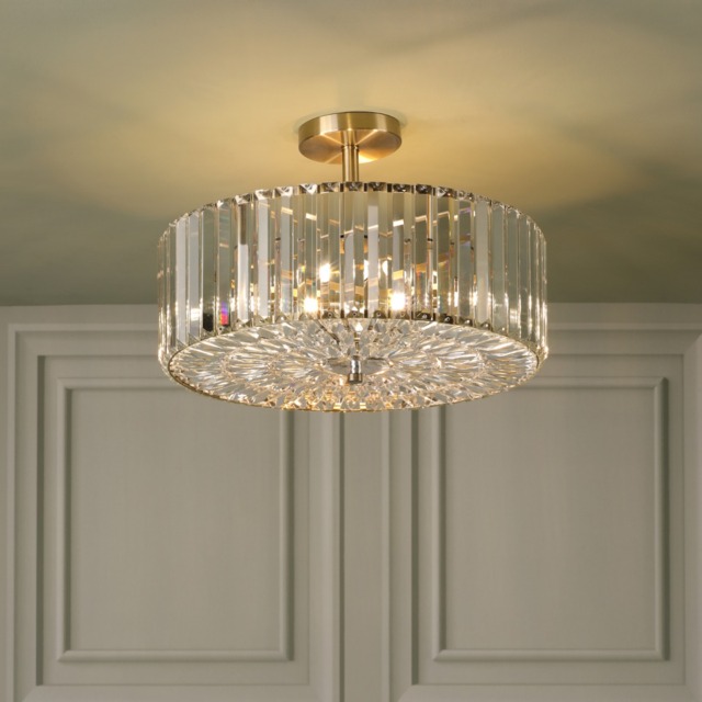 Laura Ashley Fernhurst 4 Light Crystal Semi Flush Ceiling Light In Antique Brass Finish by ...
