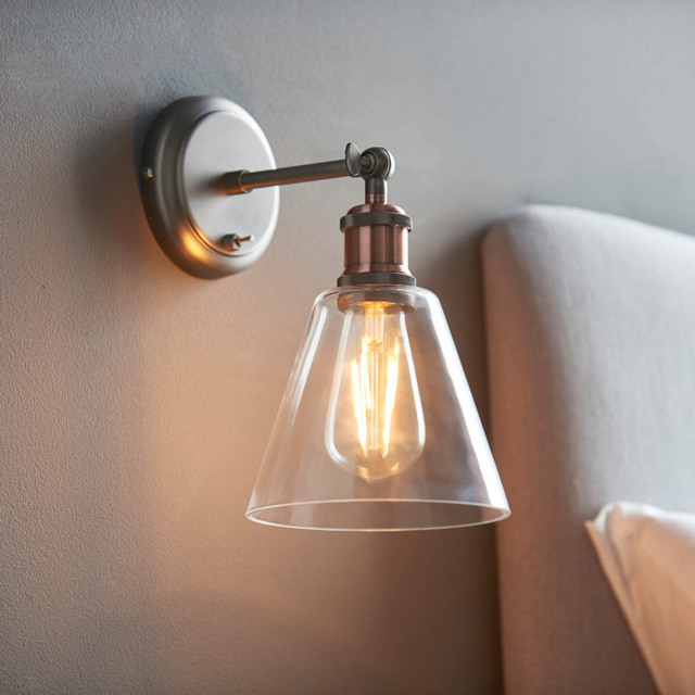 Endon 92874 Hal Wall Light In Aged Copper And Aged Pewter Finish With ...
