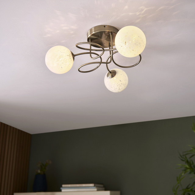 Endon 97647 Delos 3 Light Semi Flush Ceiling Light In Antique Brass ...