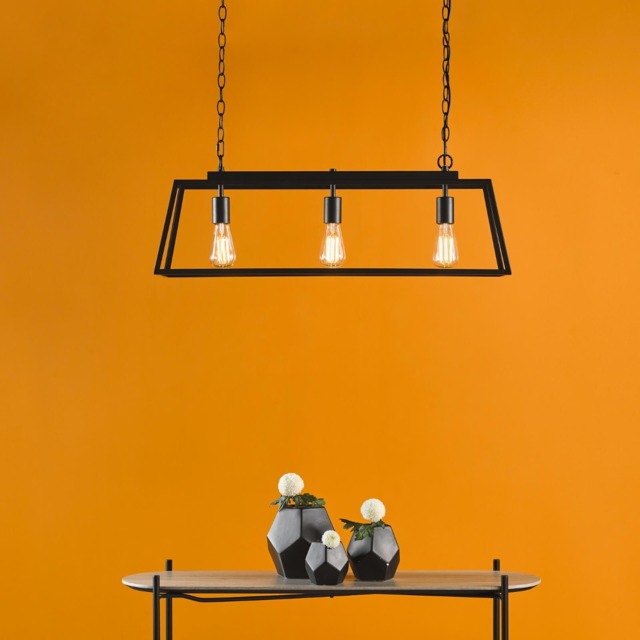 Dar Lighting Claudia 3 Light Bar Ceiling Pendant In Matt Black Finish ...