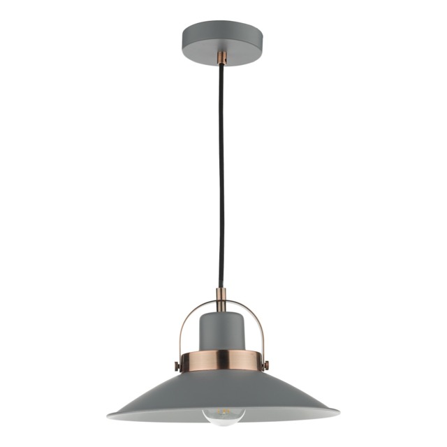 Dar Lighting Liden Single Ceiling Pendant Light In Grey And Copper ...