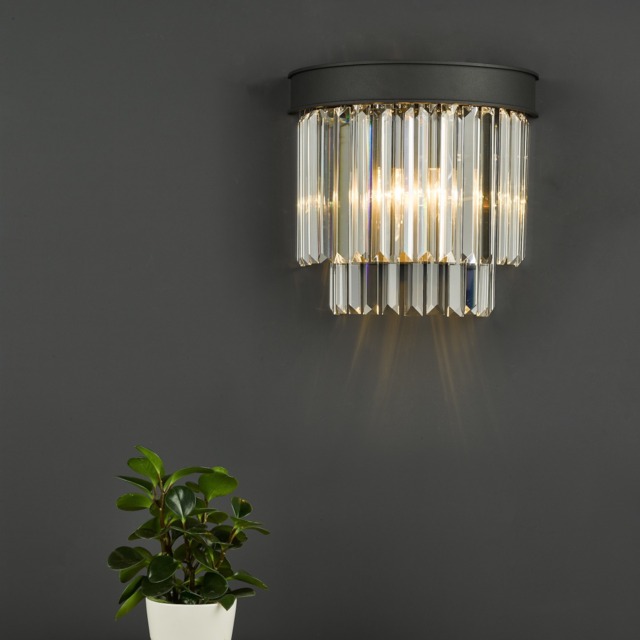 Dar Lighting Celeus 2 Light Crystal Wall Light In Anthracite Finish ...