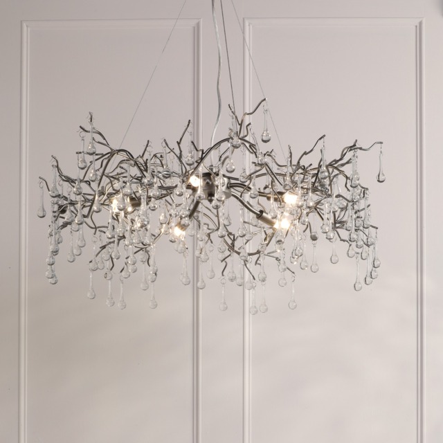 Laura Ashley Willow 5 Light Ceiling Pendant In Satin Pewter Finish With ...