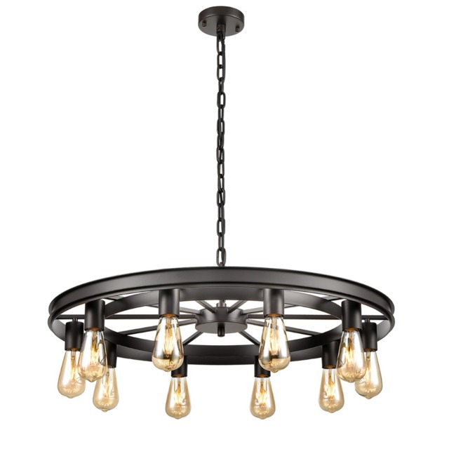 Wagon 10 Light Wheel Ceiling Pendant Light In Black Finish F2445-10 by ...