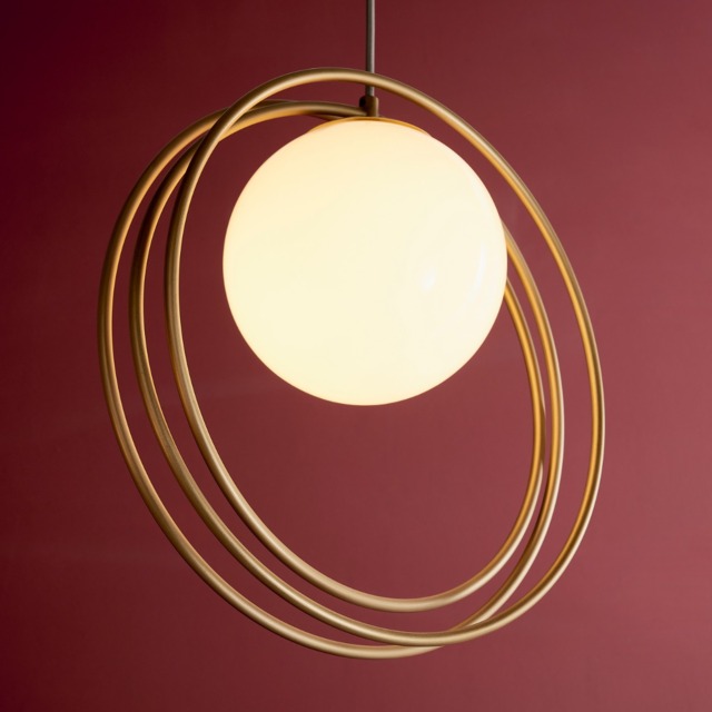 Modern Hoop Ceiling Pendant Light In Brushed Gold With Gloss Opal Glass ...