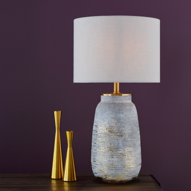 Dar Lighting Creon Ceramic Table Lamp Grey and Antique Brass Base Only ...
