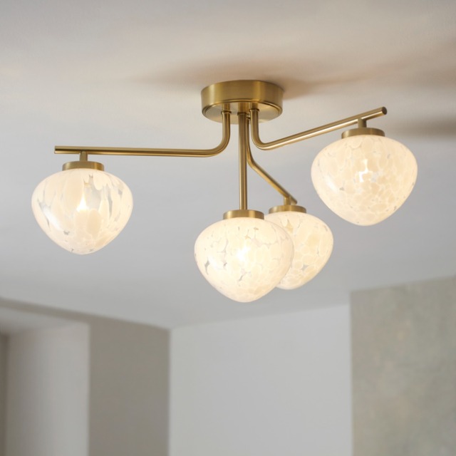 Modern 4 Light Semi Flush Ceiling Light In Satin Brass Finish With ...