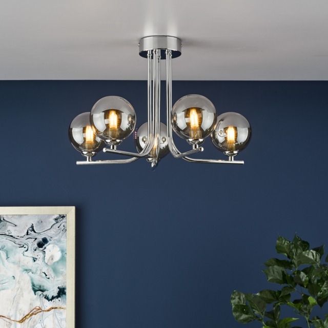 Dar Lighting Cradle 5 Light Semi Flush Ceiling Light In Polished Chrome ...
