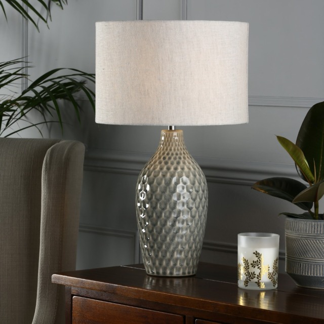 Laura Ashley Heathfield Ceramic Table Lamp In Gloss Grey Finish With ...