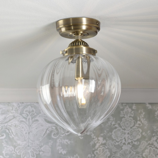 Laura Ashley Whitham Bathroom Ceiling Light In Antique Brass And Ribbed ...