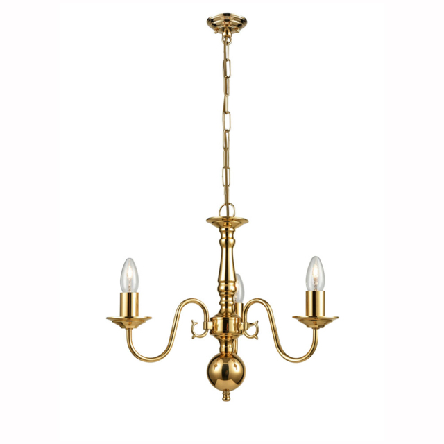 Franklite Delft 3 Light Flemish Ceiling Chandelier In Polished Brass ...