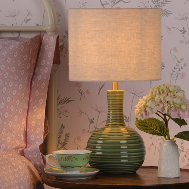 Laura Ashley Padley Green Ceramic Table Lamp In Antique Brass With ...